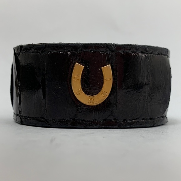 Shaw Hill | Jewelry | Auth Upcycled Vtg Gucci Hardwre Black Python Cuff ...